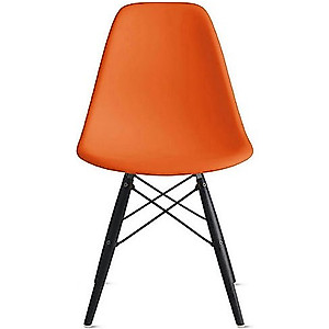 2xhome Modern Contemporary Plastic Dining Chairs Armless with Back Black Wooden Wood Legs, Orange, Set of 4