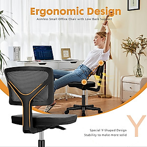 Sweetcrispy Armless Desk Chair - Small Home Office Chair with Wheels, Mesh Low Back Task Chair with Lumbar Support and Wheels, Adjustable Height 360° Rolling Swivel Computer Chair Without Arm