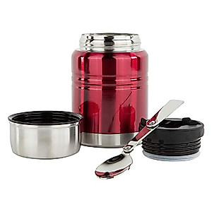 Insulated Food Thermos & Meal Container with Collapsible Spoon (16 oz.) Stainless-Steel Food Jar Hot and Cold Storage | Soup, Coffee, Water, Liquids | Airtight, Leakproof Seal,Red