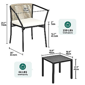 YITAHOME Wicker 3-Piece Outdoor Bistro Set, All-Weather Patio Conversation Set with Stackable Chairs & Table, Outdoor Sectional Furniture Set for Balcony, Backyard, Pool, Porch, Deck - Beige