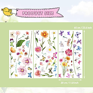 Flowers Butterflies Wall Decals Chrysanthemums Dragonflies Rose Botanical Wall Stickers Fairy Decals PVC Removable Wall Art Decals for Girls Bedroom Nursery Decor, 23.6 x 11.8 Inch (Cute Style)