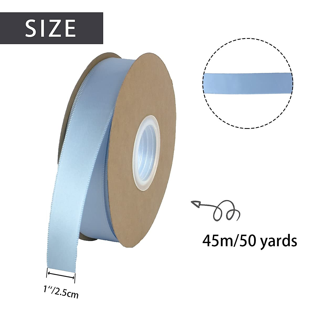 Sewhick 1 Inch x 50 Yards Solid Satin Ribbon Single Face Fabric Ribbons for Gift Wrapping Crafting Bows Bouquet Wedding Invitation Floral Arrangement Baby Shower, Light Blue