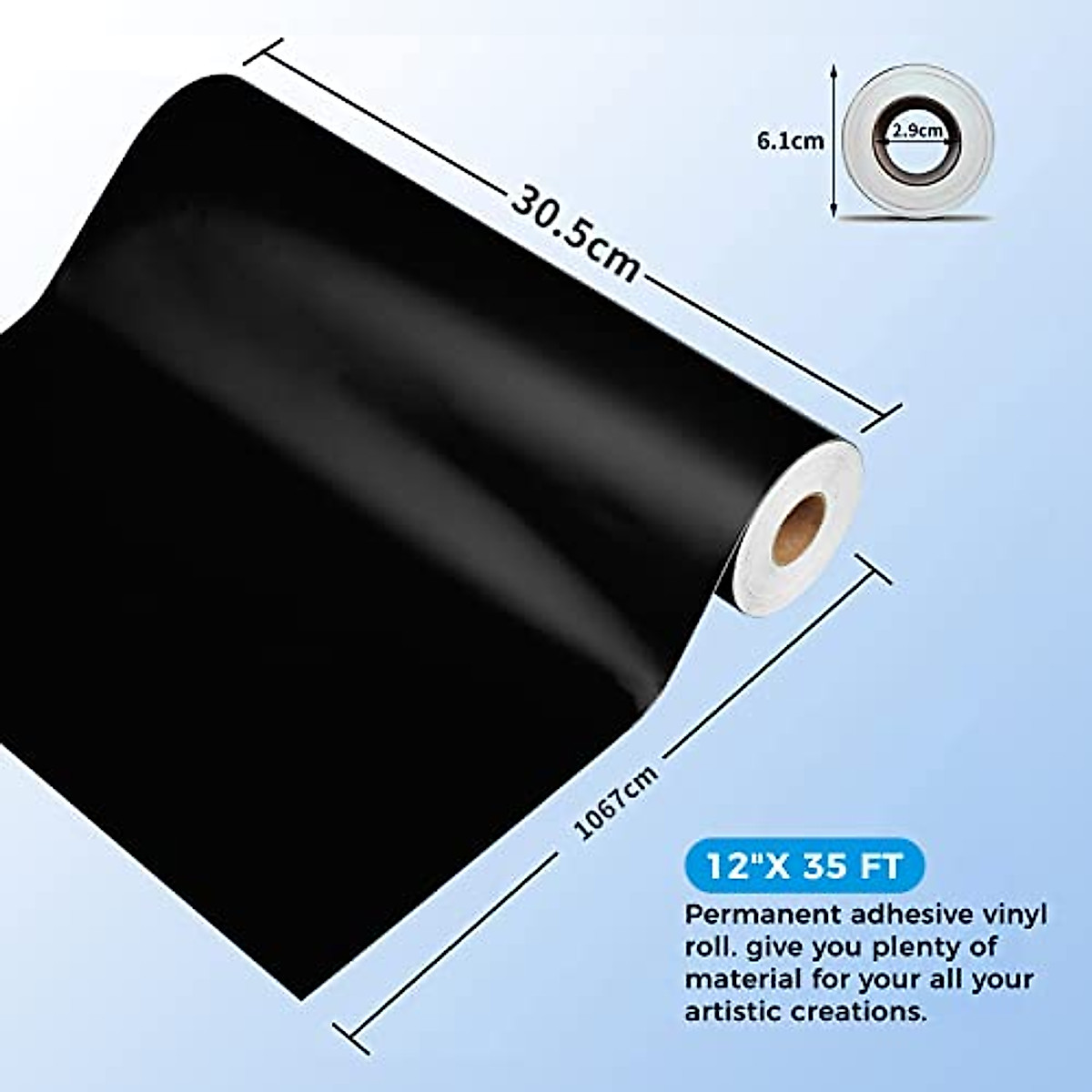 Prime Vinyl Matte Black Permanent Vinyl Roll - 12" x 35 Ft-Matte Black Self Adhesive Vinyl Roll for Silhouette Cameo, Decor Sticker, Cutting Machine, Craft Cutter Machine, Home Decal