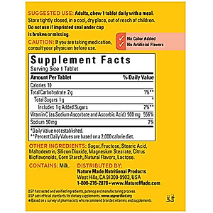 Nature Made Chewable Vitamin C 500 mg, Dietary Supplement for Immune Support, 150 Count (Pack of 1), 150 Day Supply, Packaging May Vary