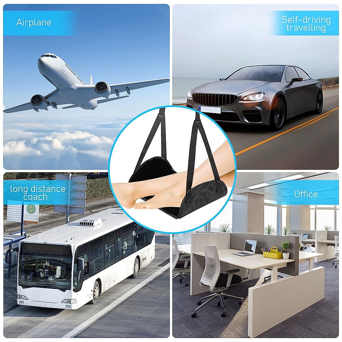 Airplane Footrest, Airplane Foot Hammock, Travel Foot Rest for Airplane, Portable Airplane Travel Leg Rest, for Airplane Travel Long Flight Essentials Home Office Footrests Foot Rest