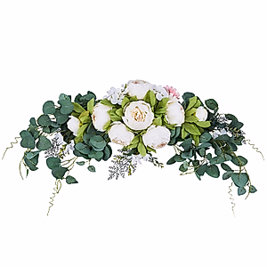 WJYIKEE Artificial Flower Swag 30 Inch Rose Peony Swag Arch Wreath Centerpiece for Wedding Ceremony Sign Home Room Garden Lintel Floral Decoration (Champagne)