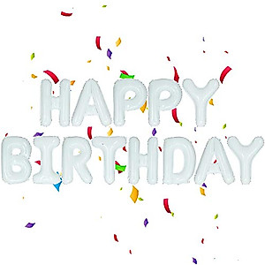 Happy Birthday Balloon Banner,16 Inch White Aluminum Foil Banner Letter Balloons for White Birthday Party Decorations and Supplies