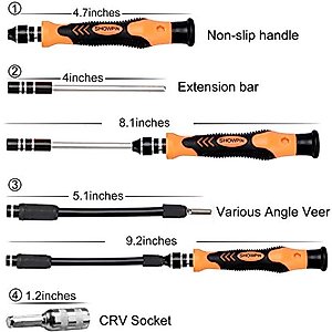 Precision Screwdriver Set, SHOWPIN 46 in 1 Laptop Screwdriver Kit with T5 T6 T8 T10 Torx Bit Set, Electronics Tool Kit Compatible for Game Console, iPhone, Cell Phone, PC, and Computer Repair