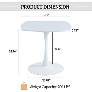 ANDORON Square Dining Table, 32 Inches Kitchen Tulip Table for 2-4 People with MDF Top and Metal Base, Modern Small Space Room Circle Table, End Table Leisure Coffee Side Table (32" - Square, White)