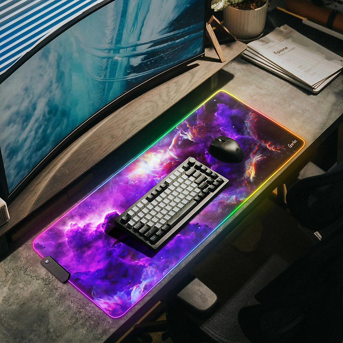 Gerlos RGB Large Gaming Mouse Pad, Extended Soft LED Mouse Pad, Non-Slip Rubber Base, Water Resist Keyboard Pad, Computer Mousepad 31.5×11.8 inches
