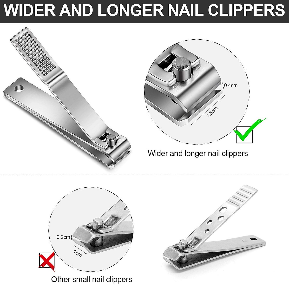 6 Pieces Large Toenails Clippers Straight Edge Toenails Clippers Stainless Steel Nails Cutters for Men Women Thick Nails