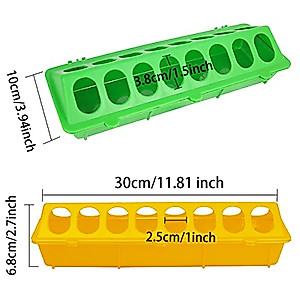 Flip Top Poultry Feeder with 16 Holes on Floor No Mess No Waste for Small Poultry Pigeon Quails Chick Ducklings Birds,2 Pieces(Yellow,Green)