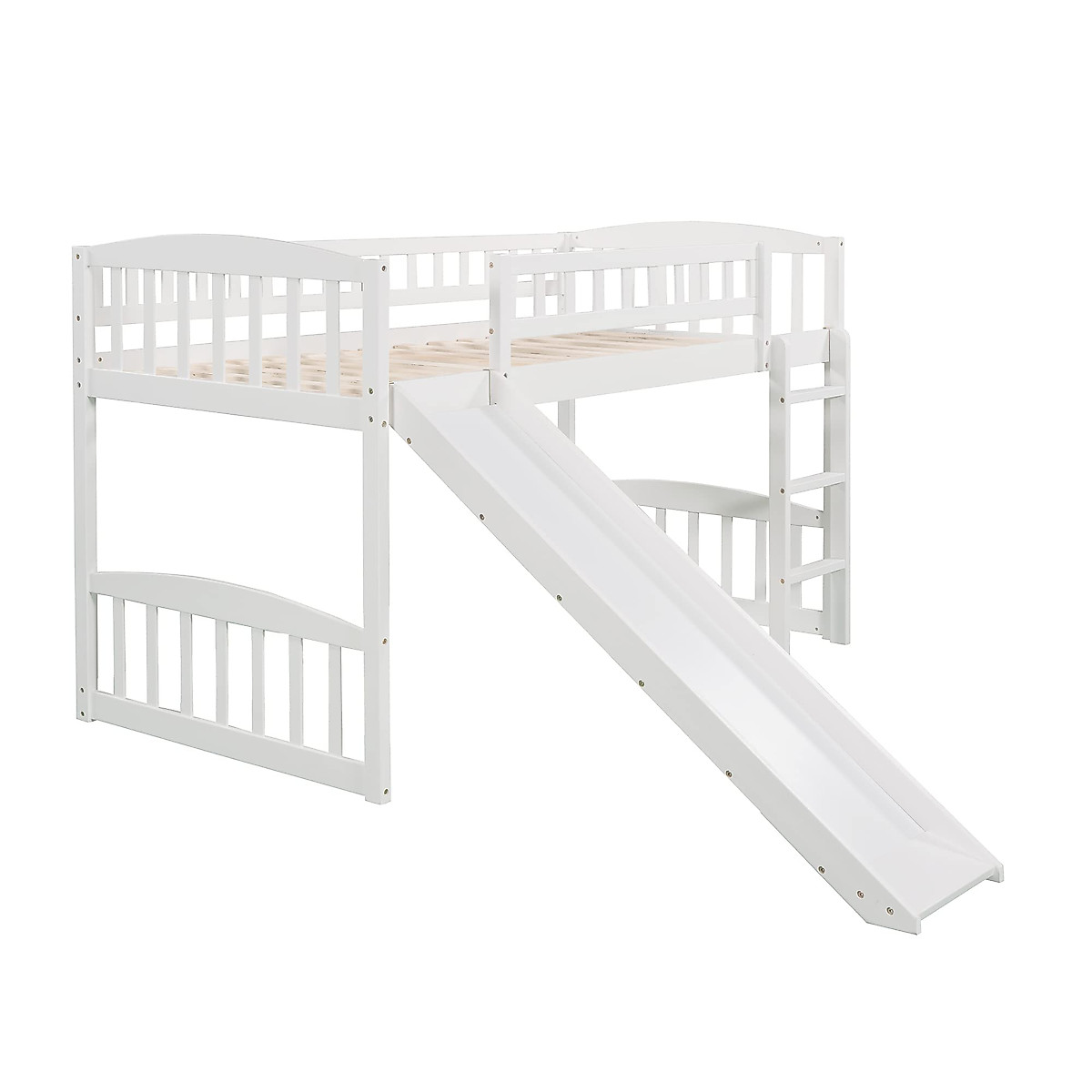Bellemave Twin Loft Bed with Slide and Ladder, Low Loft Bed for Kids, Wood Loft Bed, for Boys Girls,White