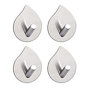 MISTHO Heavy Duty Adhesive Hooks Teardrop Shaped Stainless Steel Waterproof Hooks Adhesive Wall Hooks Towel Coat Key Hanger Hooks Kitchen Bathroom Home 4 Pack (Silver, Oblique)