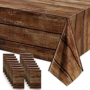 Irenare Brown Wood Grain Tablecloths Rustic Plastic Table Covers for Rectangle Table, Vintage Farmhouse Tablecloth Decorations for Western Barn Birthday Wedding(16 Pcs,54 x 108 Inches)