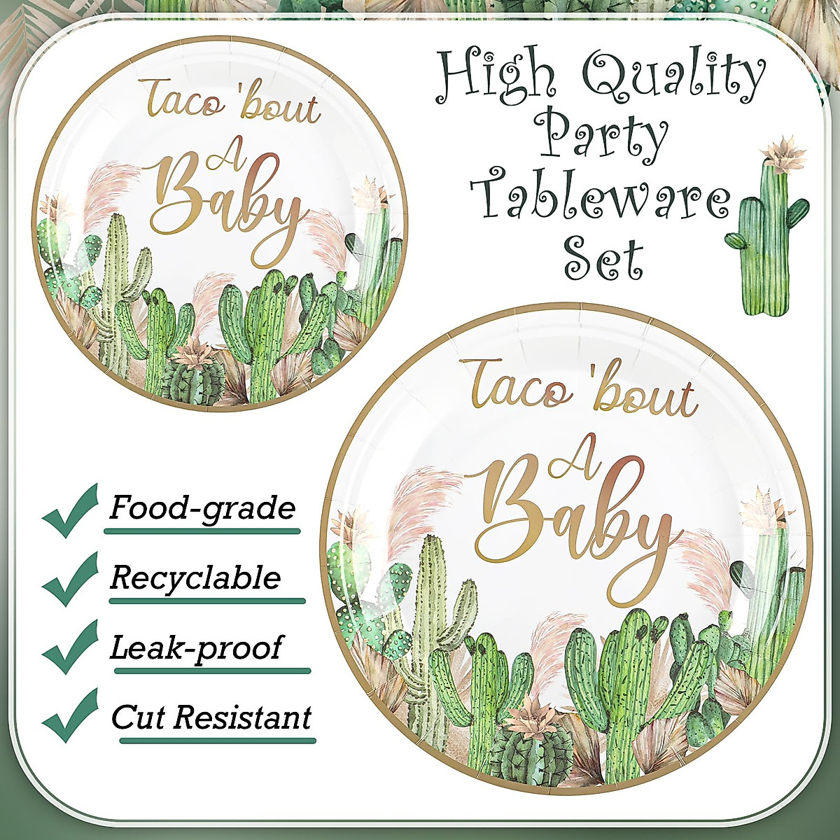 Sunnyray 96 Pieces Taco Baby Shower Plates and Napkins Taco Bout A Baby Baby Shower Party Supplies Dessert Plates Napkins Forks for 24 Guests