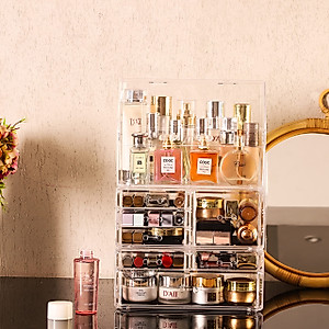 Celar Makeup Organizer With With Lid,Dustproof Waterproof Design Make up Organizer for Bathroom Countertop,7 Drawers Acrylic Skincare and Cosmetic Storage for Vanity Countertop,Dresser Top Organizer