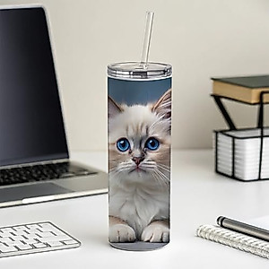 Ragdoll Cat Kitten Photo Skinny Tumbler 20oz with Straw Insulated Water Bottle Gift