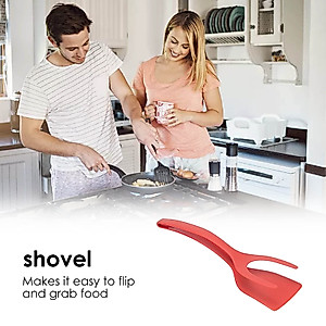 ESSUE Egg Spatula, Grip and Flipp Tongs Spatula, Fried Eggs Turners, 2 in 1 Omelette Clamp, Frying Turning Grilling Kitchen Cooking Tool for Omelette, Pancake, Steak, Fish, and Egg Ziurmut, Red