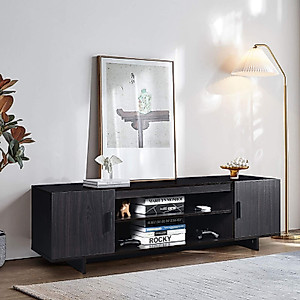 Tangkula Modern Wood Universal TV Stand for TV up to 65", Media Console with 2 Storage Cabinets & Open Shelves, Home Living Room Furniture Entertainment Center (Brown)