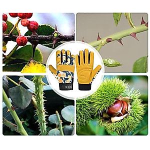 OIZEN Leather Tough Cowhide Work Gardening Gloves for Women Thorn Proof, Working Gloves, Gardening Gifts for Women