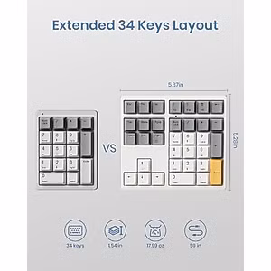 FJÄDRAR Mechanical Number Pad, 34 Key Hot Swappable Numpad with Gateron Brown Switches, USB Wired Numeric Keypad with PBT Keycaps White Backlit Number Pad for Laptop, MacBook,PC Desktop