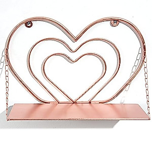 Mazjoaru Floating Shelves Rose Gold Multi-Layer Heart Shape Design Hanging Shelves Pink Room Decor, Cute Pink Chain Metal Wall Mounted Shelf for Bedroom, Nursery, Living Room
