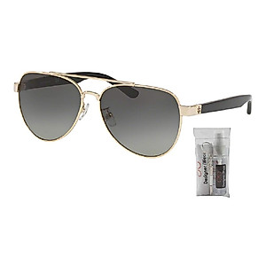 Tory Burch TY6070 327111 57M Shiny Light Gold Metal/Light Grey Gradient Aviator Sunglasses For Women+ BUNDLE with Designer iWear Eyewear Kit