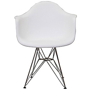 Modway Paris Mid-Century Modern Molded Plastic Dining Armchair with Steel Metal Base in White