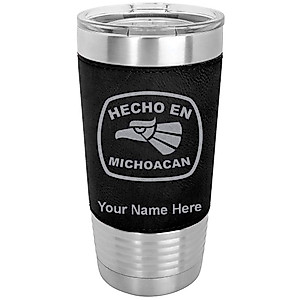 LaserGram 20oz Vacuum Insulated Tumbler Mug, Hecho en Michoacan, Personalized Engraving Included (Faux Leather, Black)