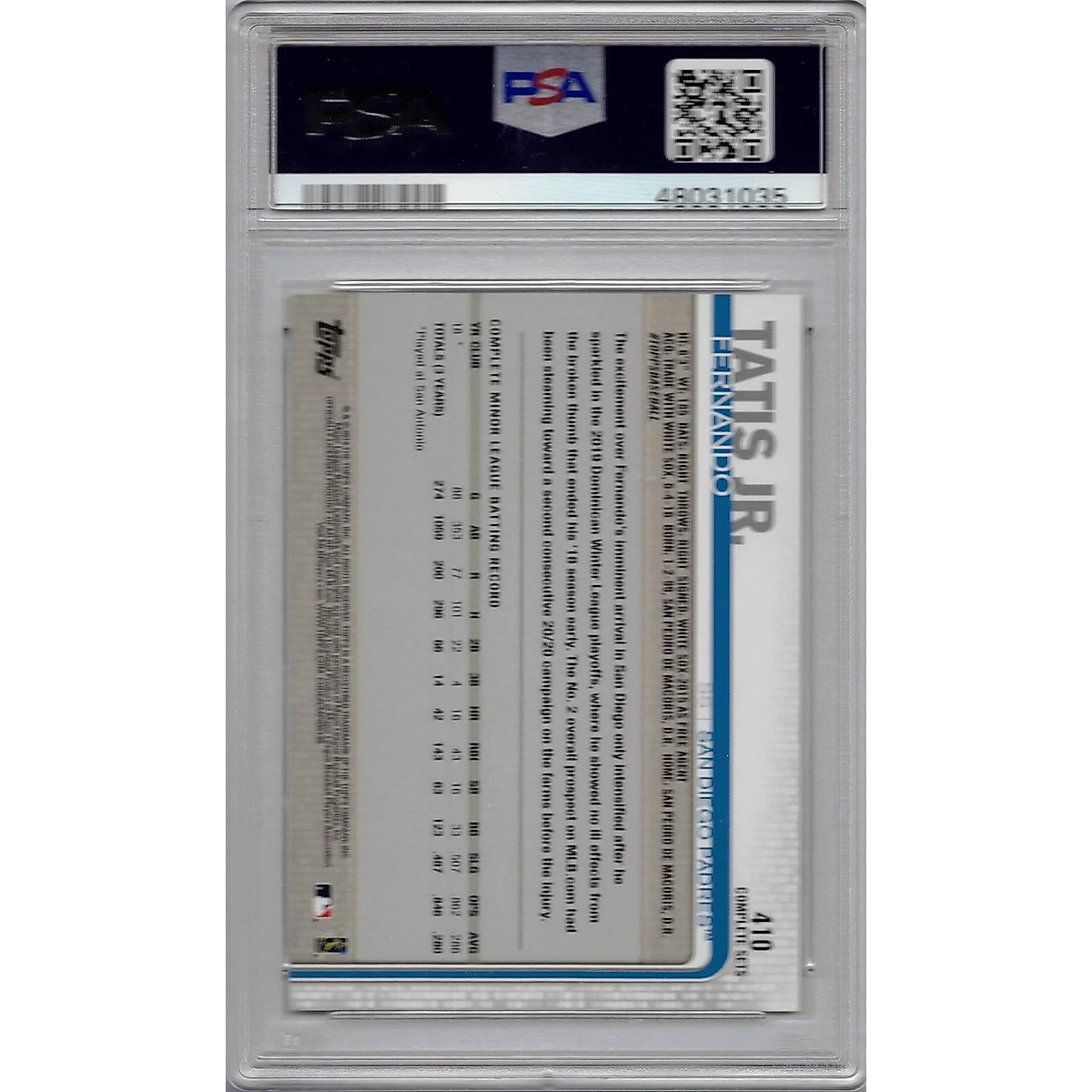 2019 Topps Complete Set Variation Baseball #410 Fernando Tatis Jr. Rookie Card Graded PSA 10 Gem Mint