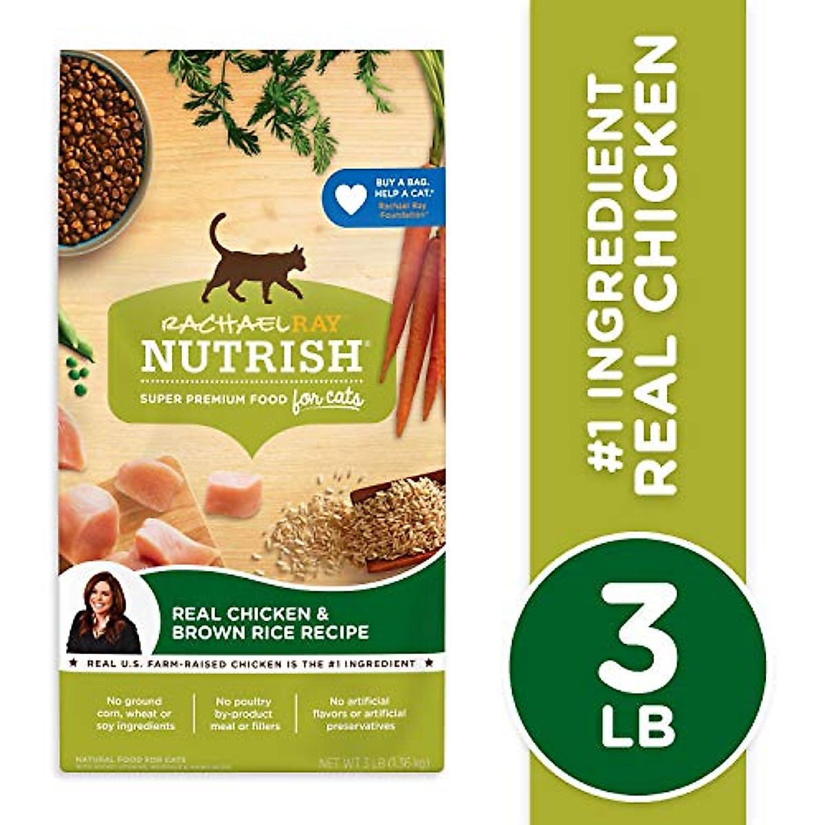 Nutrish Rachael Ray Premium Natural Dry Cat Food with Added Vitamins, Minerals & Other Nutrients, Real Chicken & Brown Rice Recipe, 3 Pound Bag