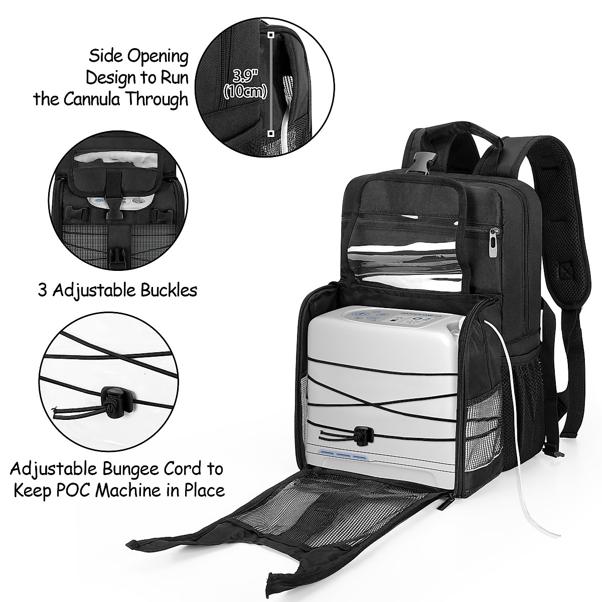 CURMIO Travel Backpack Compatible with Inogen, OxyGo and Caire Units, Portable Oxygen Concentrator Bag with Storage Compartment, Black (Bag Only, Patent Pending)