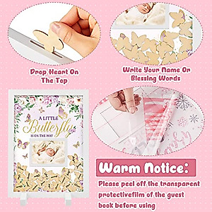 65 Pieces Butterfly Baby Shower Guest Book Alternative Set 60 Pieces Butterfly Token Baby Shower Sign in Guest Book Baby Keepsake Signature Book Picture Frame with Wooden Stand Storage Bag and Pen
