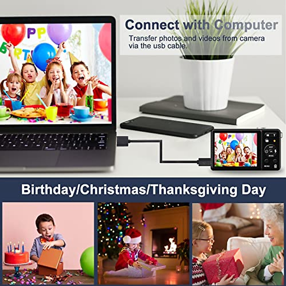 Digital Camera 1080P FHD 20MP Small Camera for Kids, with 2.8 Inch LCD Screen and 8X Digital Zoom, Rechargeable Compact Pocket Point and Shoot Camera for Girls and Boys, Teens, Beginners (Black)