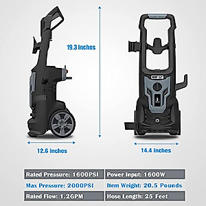 Electric Pressure Washer - 1700W High Pressure Power Wash Machine with Detergent Tank and Adjustable Nozzles for Home Use Cars/Garden/Patios/Driveways Cleaning (2000PSI)，CETL Listed