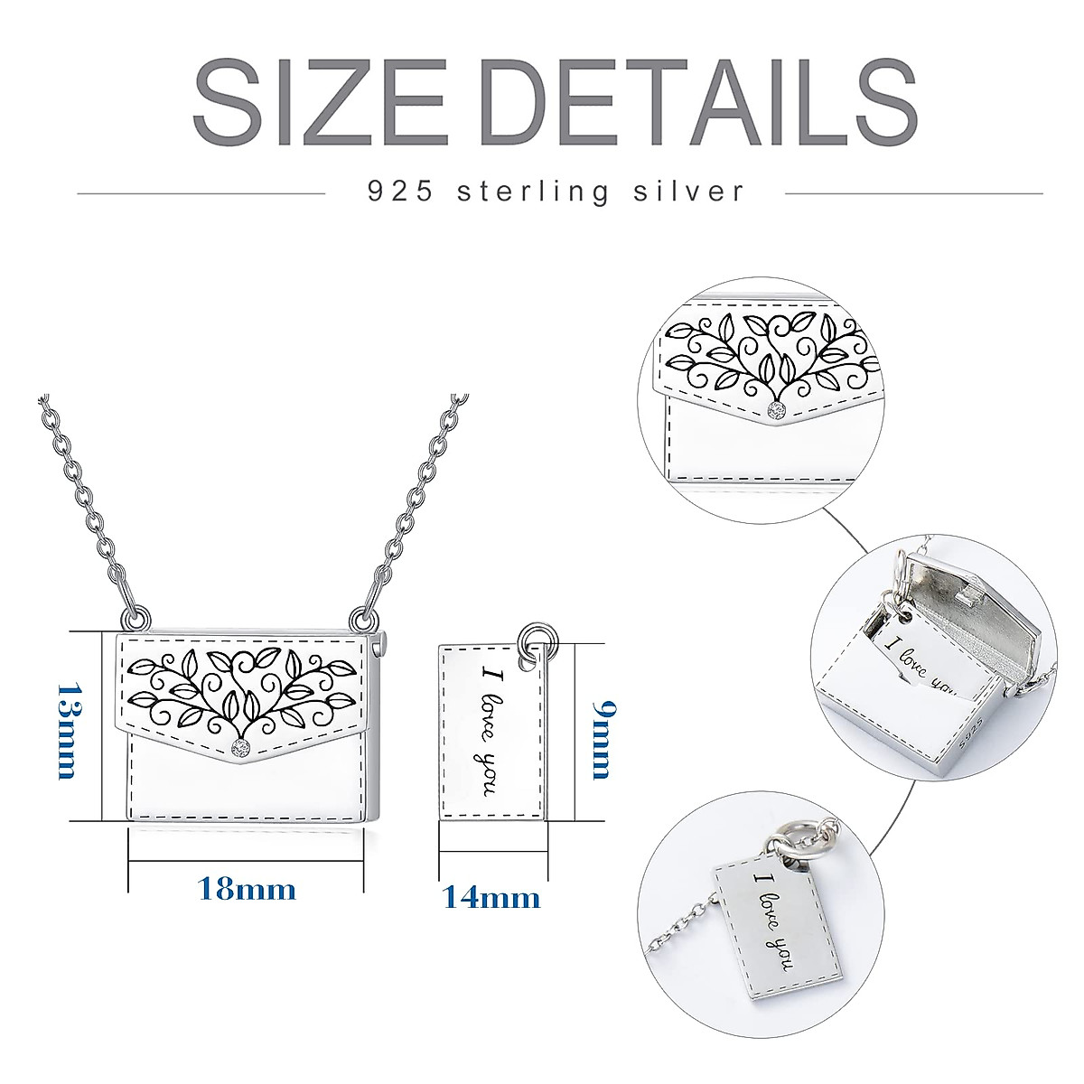 AOBOCO Sterling Silver I love You Envelope Necklace Embellished with Crystals from Austria,hypoallergenic Message Pendant jewelry, Anniversary Birthday Gifts Present for Women
