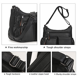 Artwell Hobo Shoulder Bag Soft PU Leather Crossbody Bag For Women Tote Handbag Purse Fashion Bag Lady (Black)