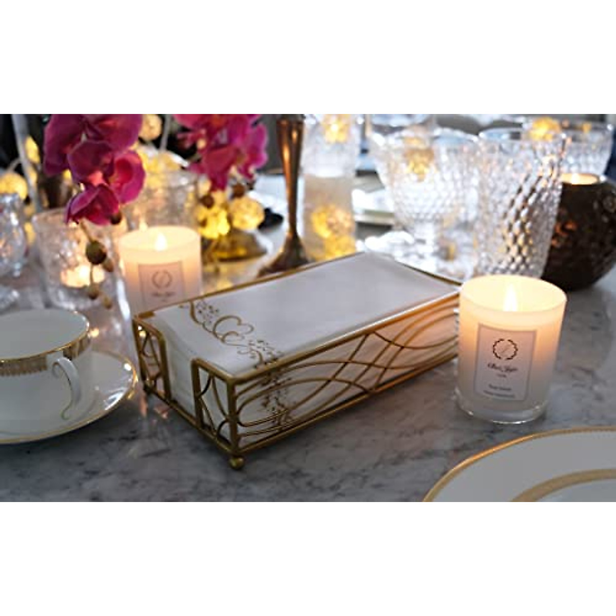 Chez JuJu Gold Elegant Sturdy Guest Napkin Holder | Disposable Paper Hand Towel Storage Tray Caddy | Premium Quality | Bathroom Kitchen Dining Table Wedding Party Hotel Office décor | Indoor Outdoor
