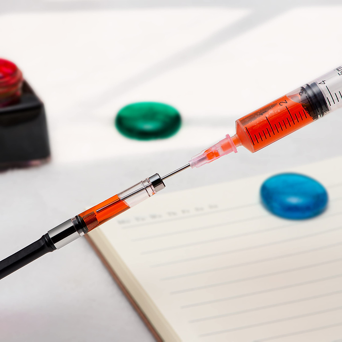 6PCS 5ML/CC Ink Filling Plastic Syringe Set with Blunt Stainless Needle Tip for Fountain Pen, Printer