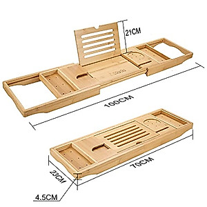 Bamboo Extension Tray for The Bathroom and Relaxation Tool for The Bath, with Holder for Cellphone, Tablet, Candles and More