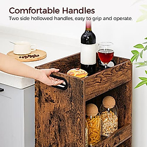 MAHANCRIS 3-Tier Rolling Serving Bar Cart, Industrial Bar Cart for The Home, Beverage Cart with Storage Shelves, Utility Storage Cart with Wheels, for Kitchen Dinning Room, Bar, Rustic Brown RCHR8101