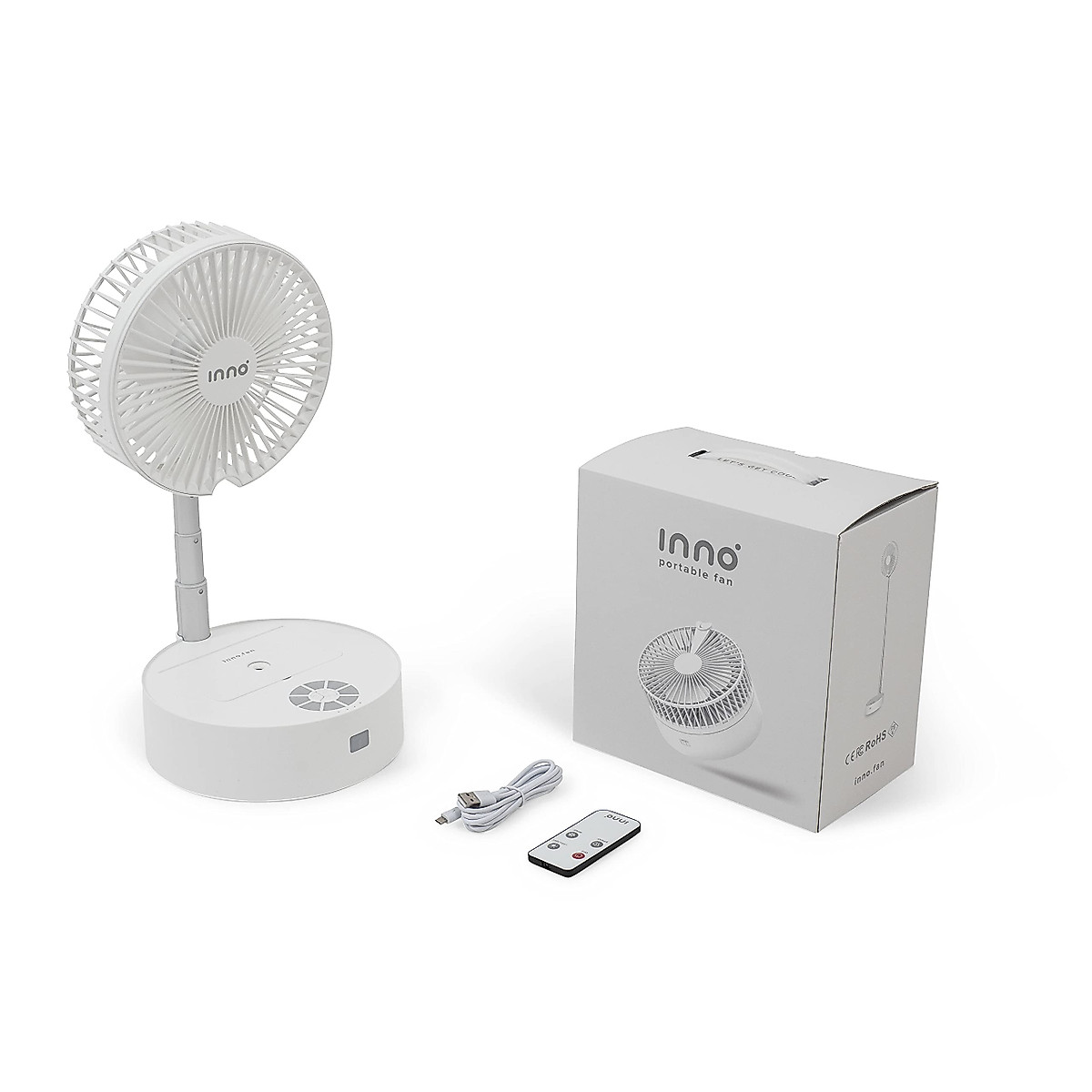 INNO Portable Fan & Essential Oil Diffuser – Foldable Standing or Desk Fan with Night Light, Air Diffuser, Humidifier – 24 Hr. Run Time, Peach Pink