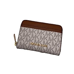 Michael Kors unisex Jet Set Travel Medium Zip Around Card Case (Vanilla/Luggage)
