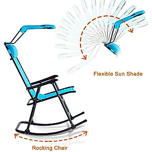 LHJA Folding Rocking Chair Rocker Porch Zero Gravity Furniture W/Canopy Light Blue Chair Rocking Chair Rocker Chair Rocker Camp Chair Rocker Recliner Rocking Camp Chair Rocking Chairs