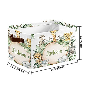 Joyestore Wild Jungle Animals Personalized Storage Bins Basket Cubic Organizer with Durable Handle for Shelves Wardrobe Nursery Toy 1 Pack