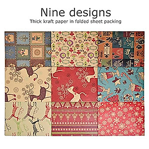 SmoTecQ Christmas Gift Wrapping Paper, Made from Recycled Kraft Paper, 10 Pack 70X50CM Folded Sheets with 10 Gift Tags