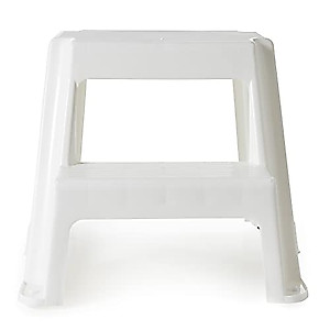 Gracious Living 18.75-Inch Tall, Sturdy Non Slip Plastic 2-Level Home Step Stool for Kitchen, Bathroom, Laundry, or Pantry, White