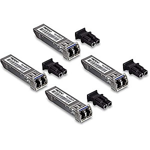 TRENDnet SFP Single-Mode LC Module 4-Pack, TEG-MGBS10/4, For Single Mode Fiber, Distances up to 10km(6.2 Miles), Gigabit SFP, Supports Up to 1.25Gbps, IEEE 802.3z Gigabit Ethernet, Lifetime Protection