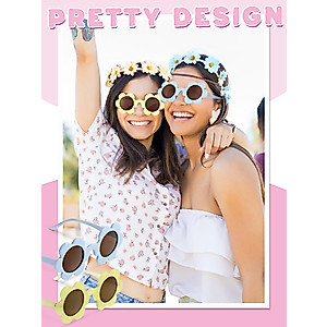 Kanayu 16 Pcs Adults Flower Sunglasses Daisy Flower Headbands Set, Round Flower Glasses Sunflower Hair Wreath Flower Crown (Classic Colors)
